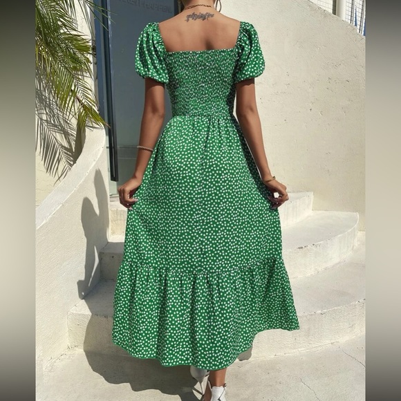 Dresses | Boho Polka Dots Shirred Bust Puff Sleeve Maxi Dress | Poshmark